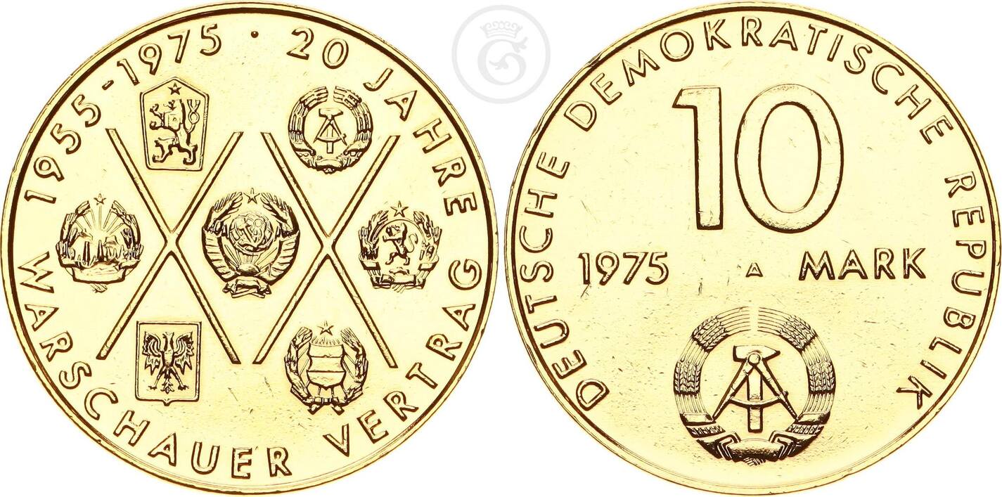 Deutschland DDR 10 Mark 1975 Warschauer Vertrag prägefrisch, vergoldet | MA-Shops