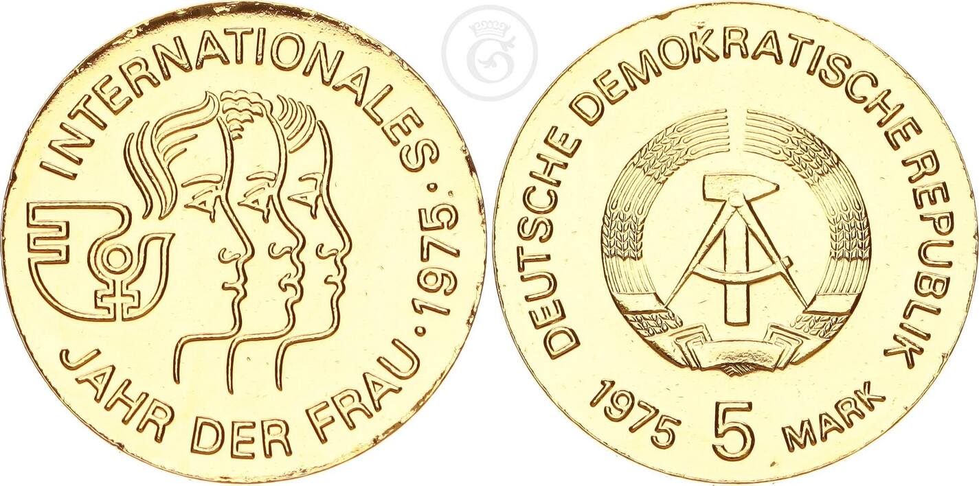 Deutschland DDR 5 Mark 1975 Internationales Jahr der Frau prägefrisch, vergoldet | MA-Shops