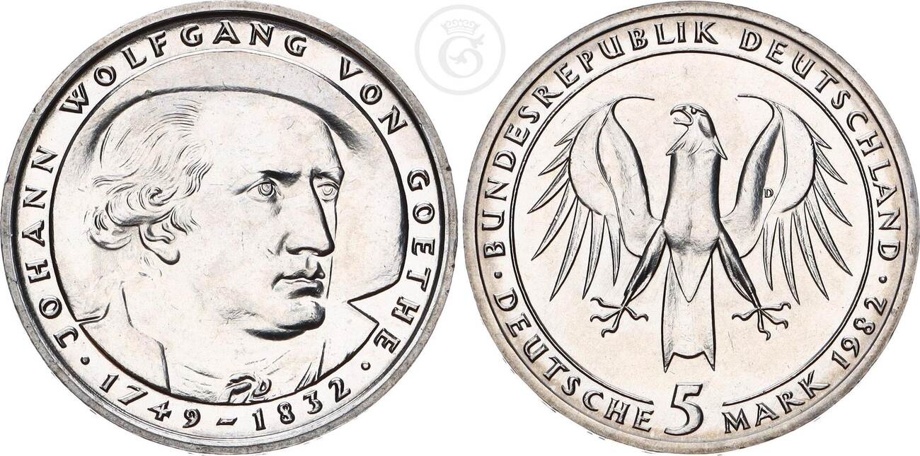 Deutschland BRD 5 Mark 1982 5 Deutsche Mark - 150. Todestag von Johann Wolfgang von Goethe ...