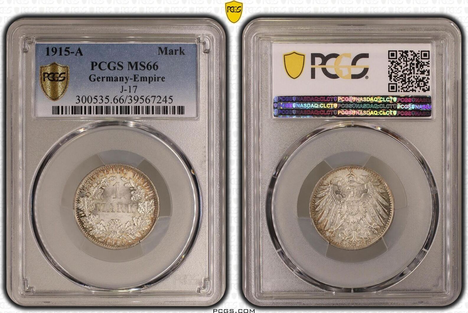 Deutsches Kaiserreich 1 Mark 1915 A J-17 PCGS zertifiziert - stempelglanz MS66 | MA-Shops
