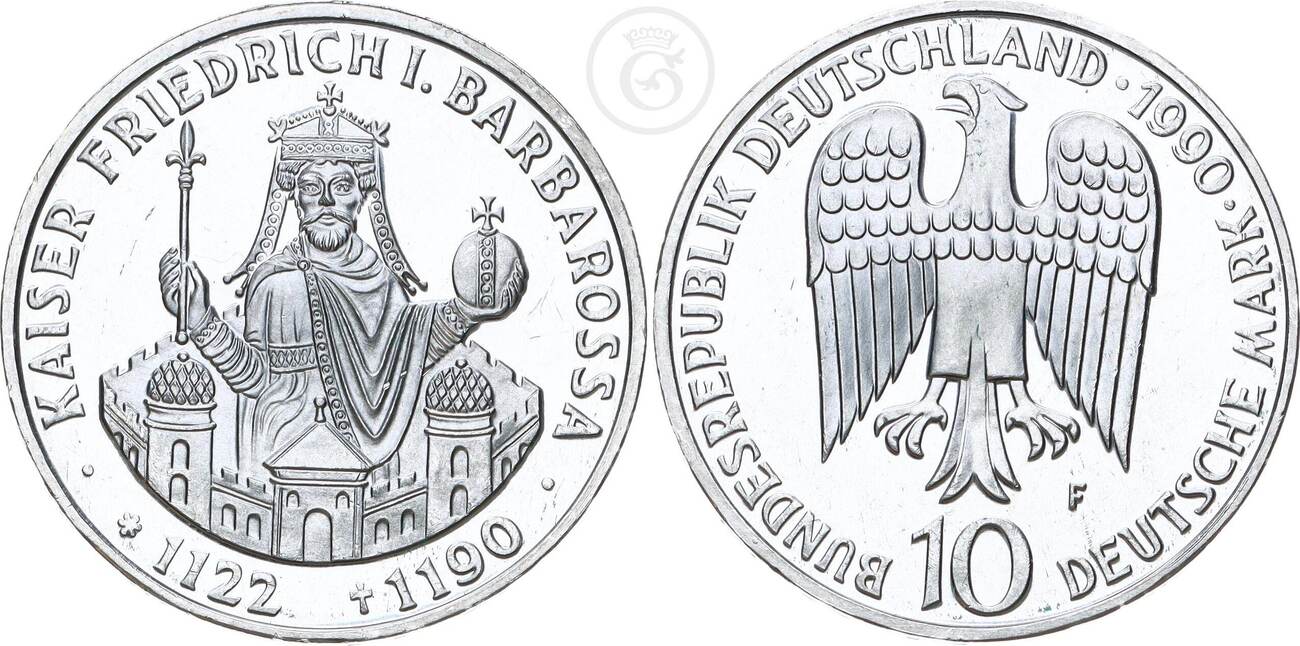 Deutschland BRD 10 Mark 1990 10 Deutsche Mark - 800. Todestag von Kaiser Friedrich I. Barbarossa ...