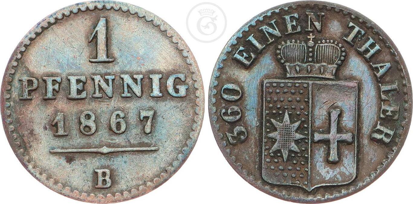 Waldeck-Pyrmont 1 Pfennig 1867 B Waldeck Pyrmont ss-vz | MA-Shops