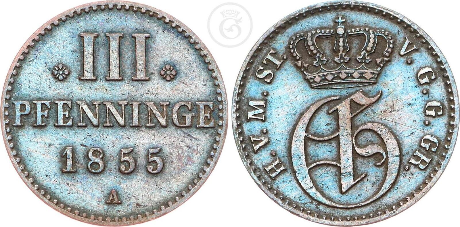 Mecklenburg-Sterlitz 3 Pfennig 1855 A Mecklenburg Sterlitz - 3 Pfenning ...