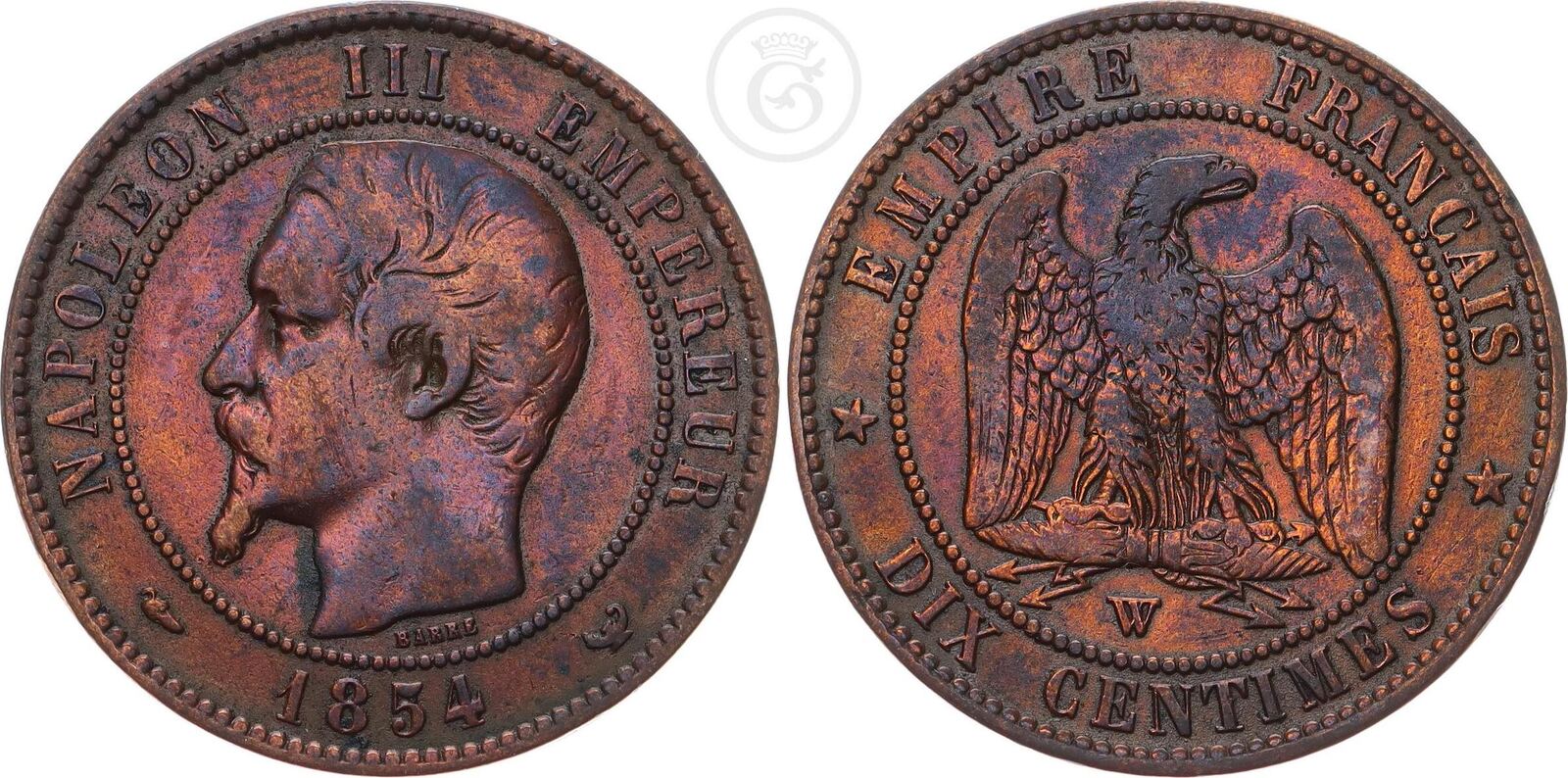 Frankreich 10 Centimes 1854 W Dix Centimes Napoleon III ss | MA-Shops