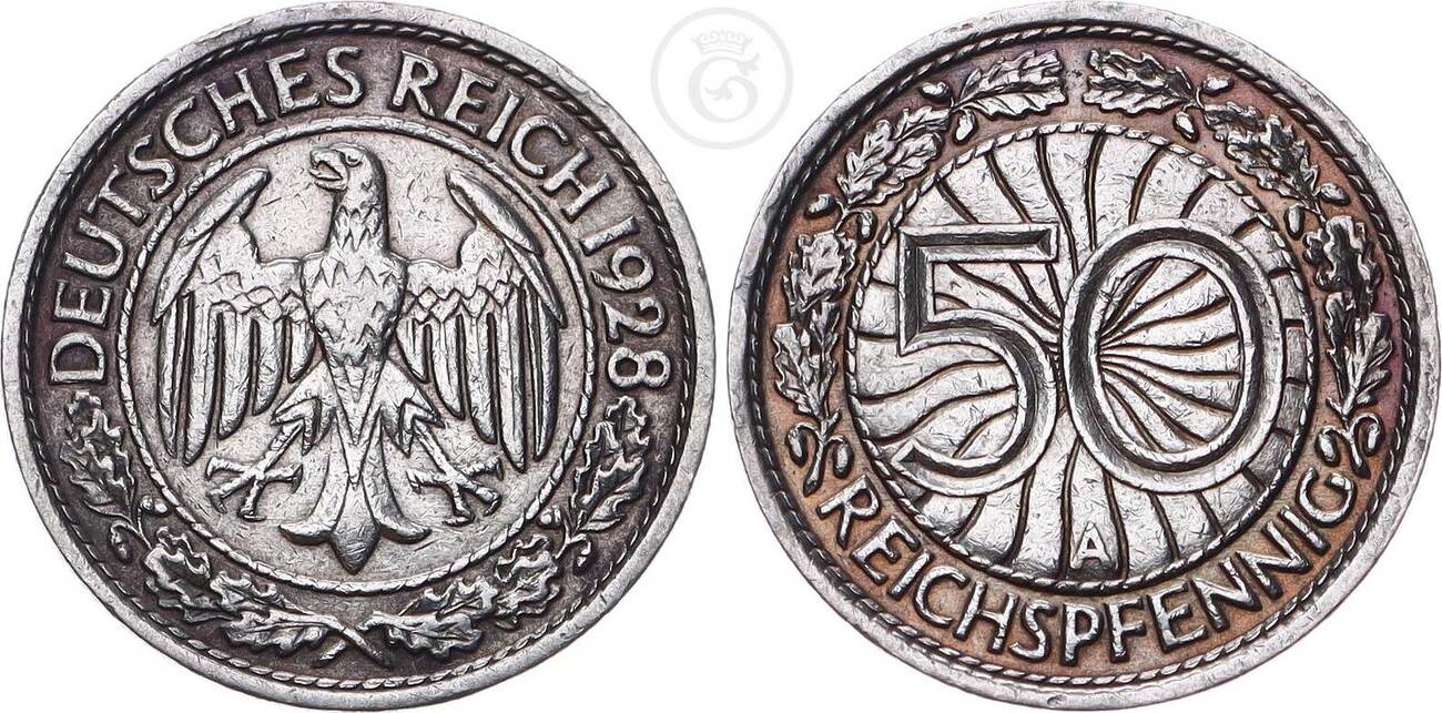Deutschland - Weimar 1928 A Weimarer Republik - 50 Pfennig Kursmünze ss ...