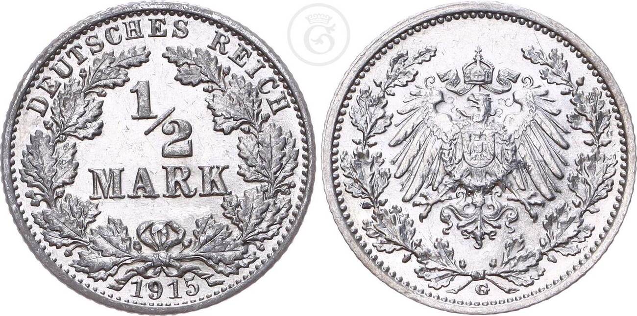 Deutsches Kaiserreich 1/2 Mark 1915 G 1/2 Reichsmark f.st | MA-Shops