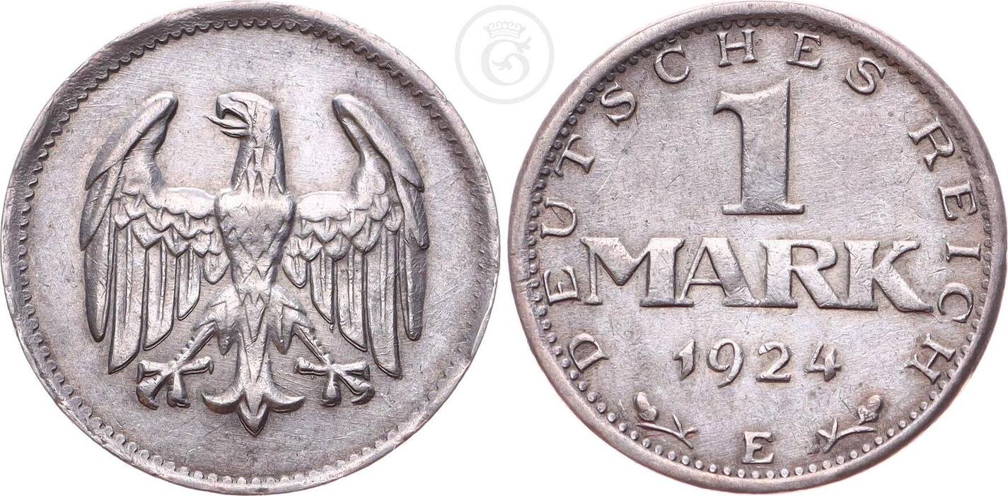 Deutschland - Weimar 1924 E Weimarer Republik - 1 Reichsmark Kursmünze ...