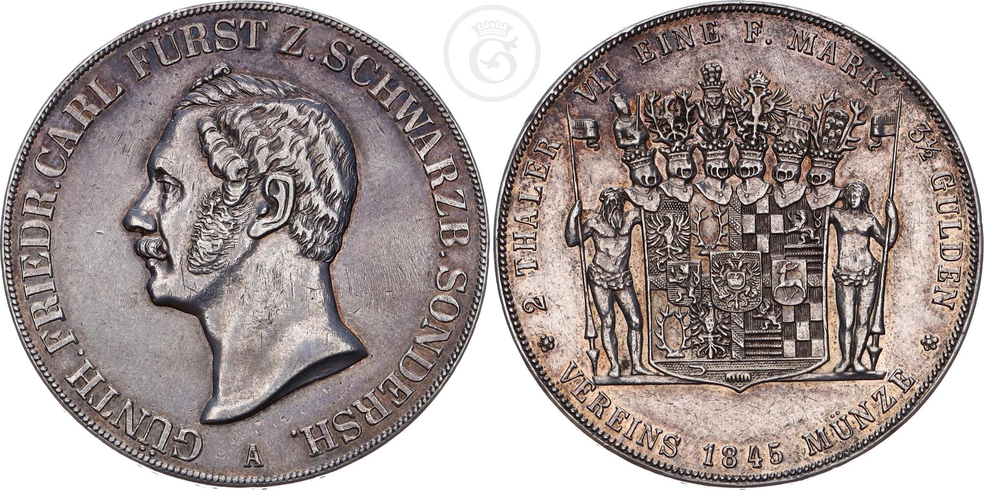 Schwarzburg-Sondershausen Doppeltaler 1845 A 2 Taler Fürst Günther Friedrich Karl II. (1835-1880 ...