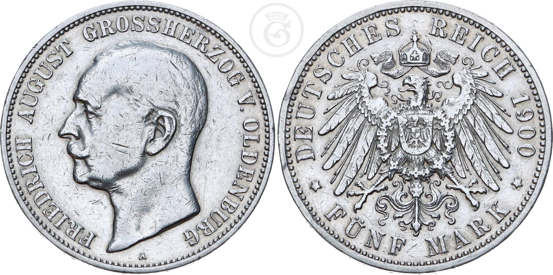 Oldenburg 5 Mark 1901 A 5 Reichsmark Großherzog Friedrich August (1900 ...