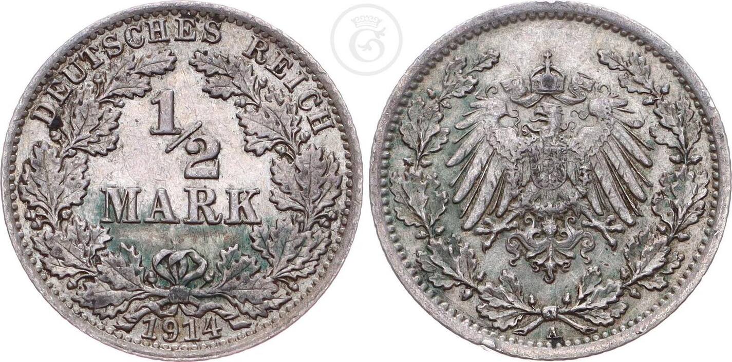 Deutsches Kaiserreich 1/2 Mark 1914 A 1/2 Reichsmark ss-vz | MA-Shops