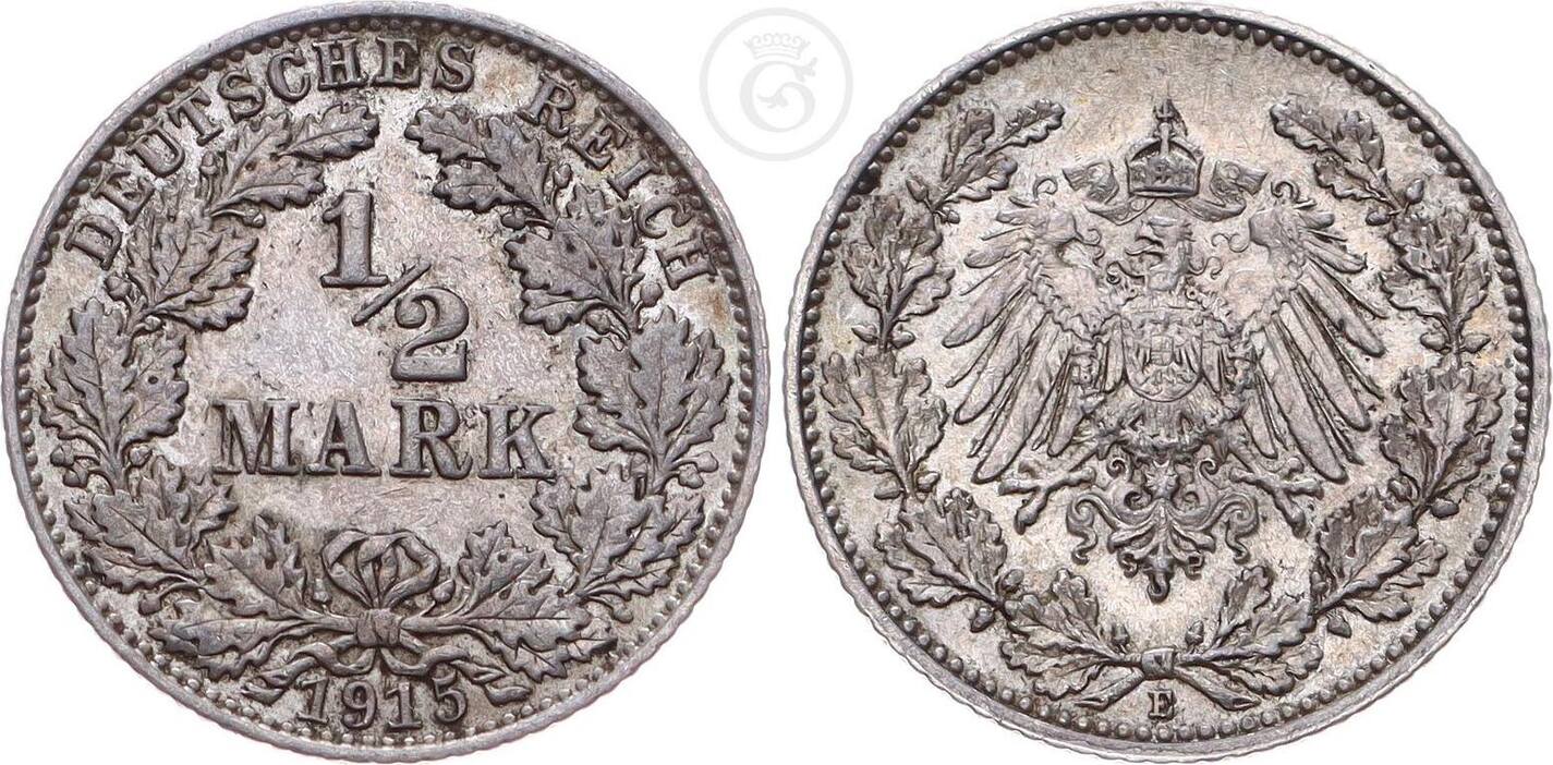 Deutsches Kaiserreich 1/2 Mark 1915 E 1/2 Reichsmark f.vz/vz | MA-Shops