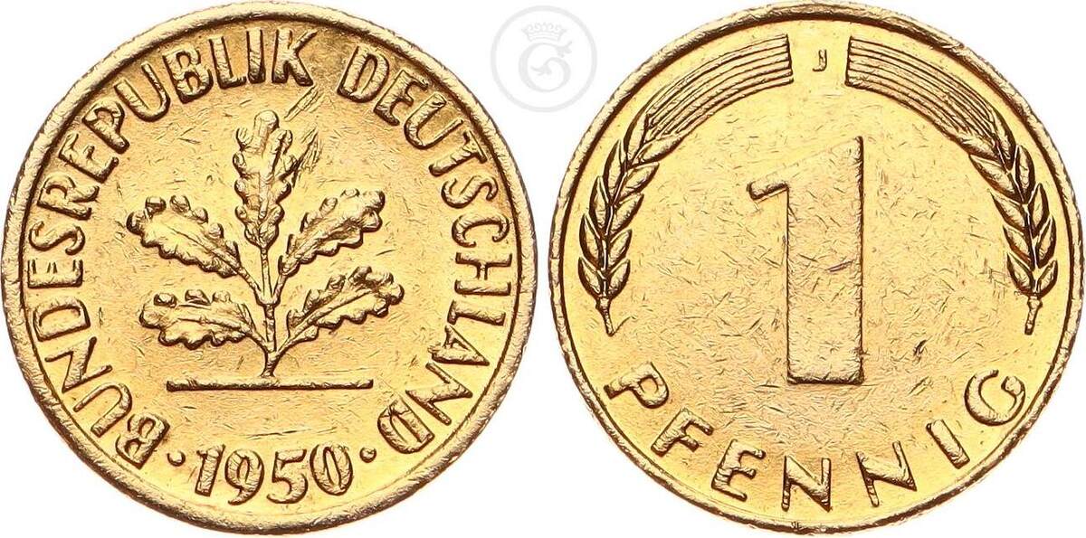 Deutschland BRD 1950 J 1 Pfennig vergoldet | MA-Shops