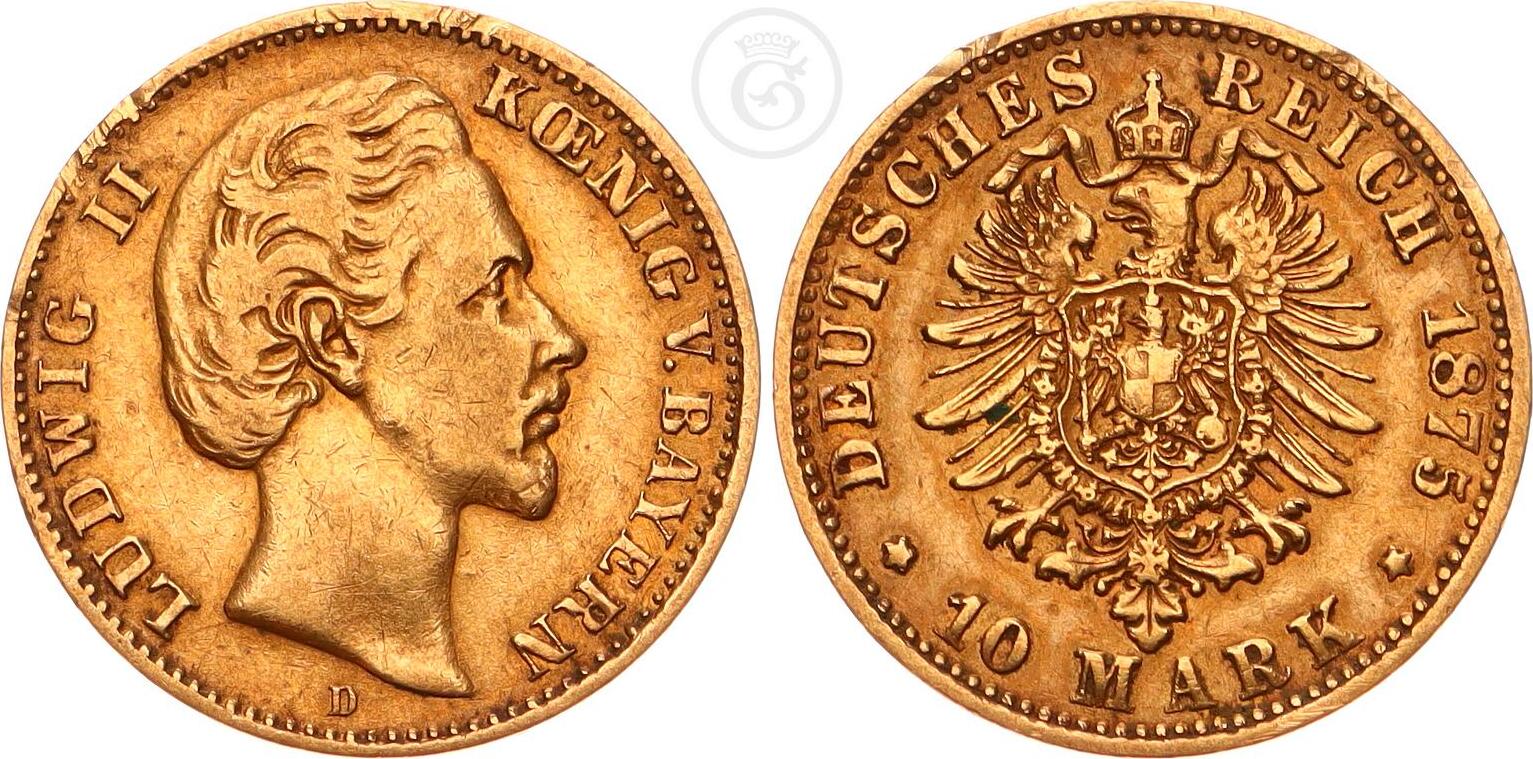 Bayern 10 Mark 1875 D 10 Goldmark Ludwig II ss, Randfehler | MA-Shops