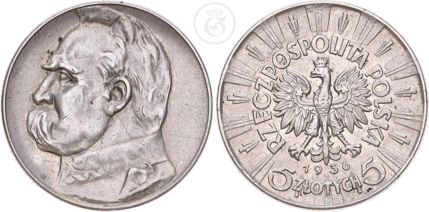 Polen 5 Zlotych 1936 Jozef Pilsudski Kursmünze (1934-1938) ss | MA-Shops