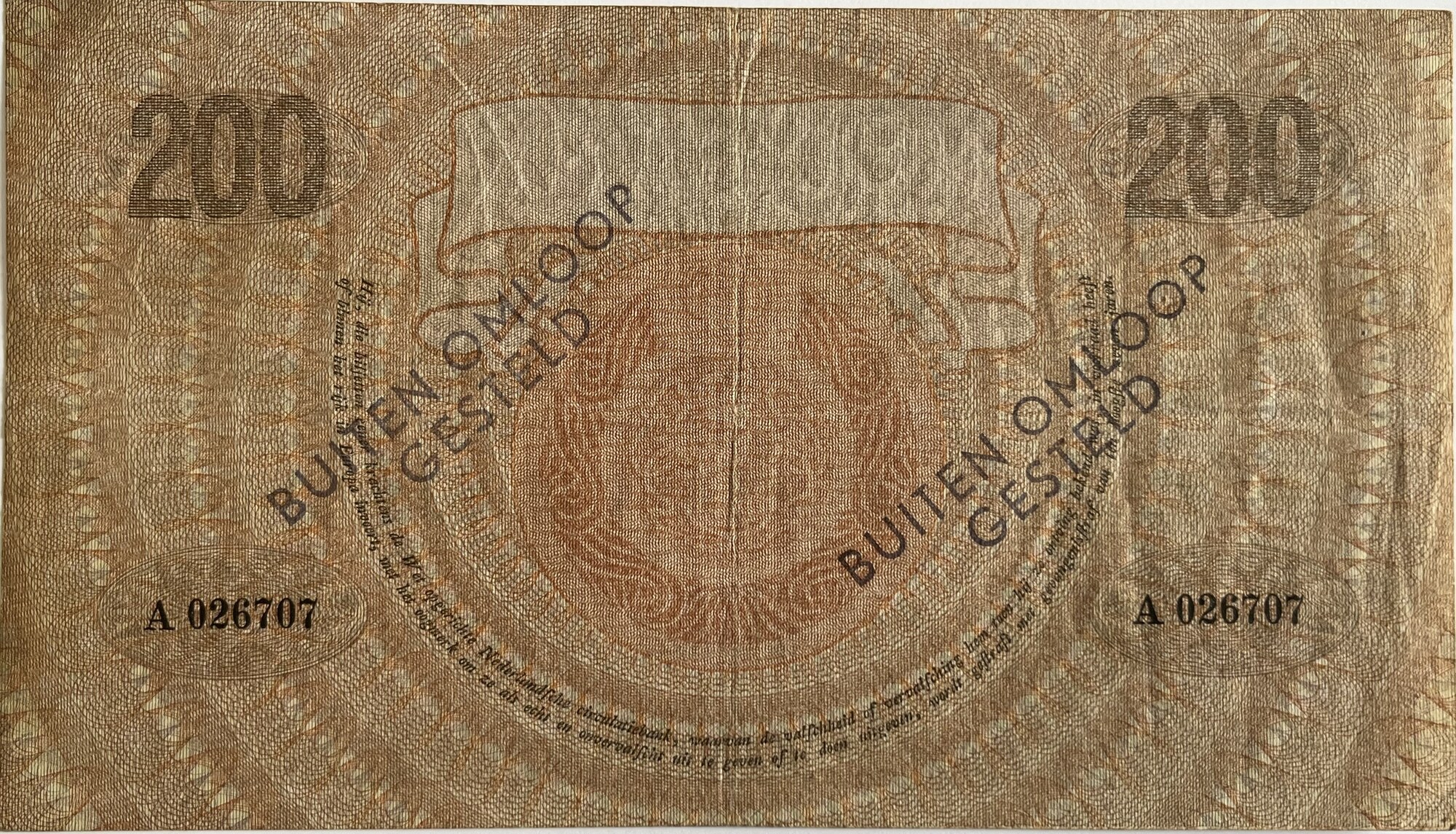 Nederland 200 gulden 1921 zeldzame een letter serie, met buiten omloop ...