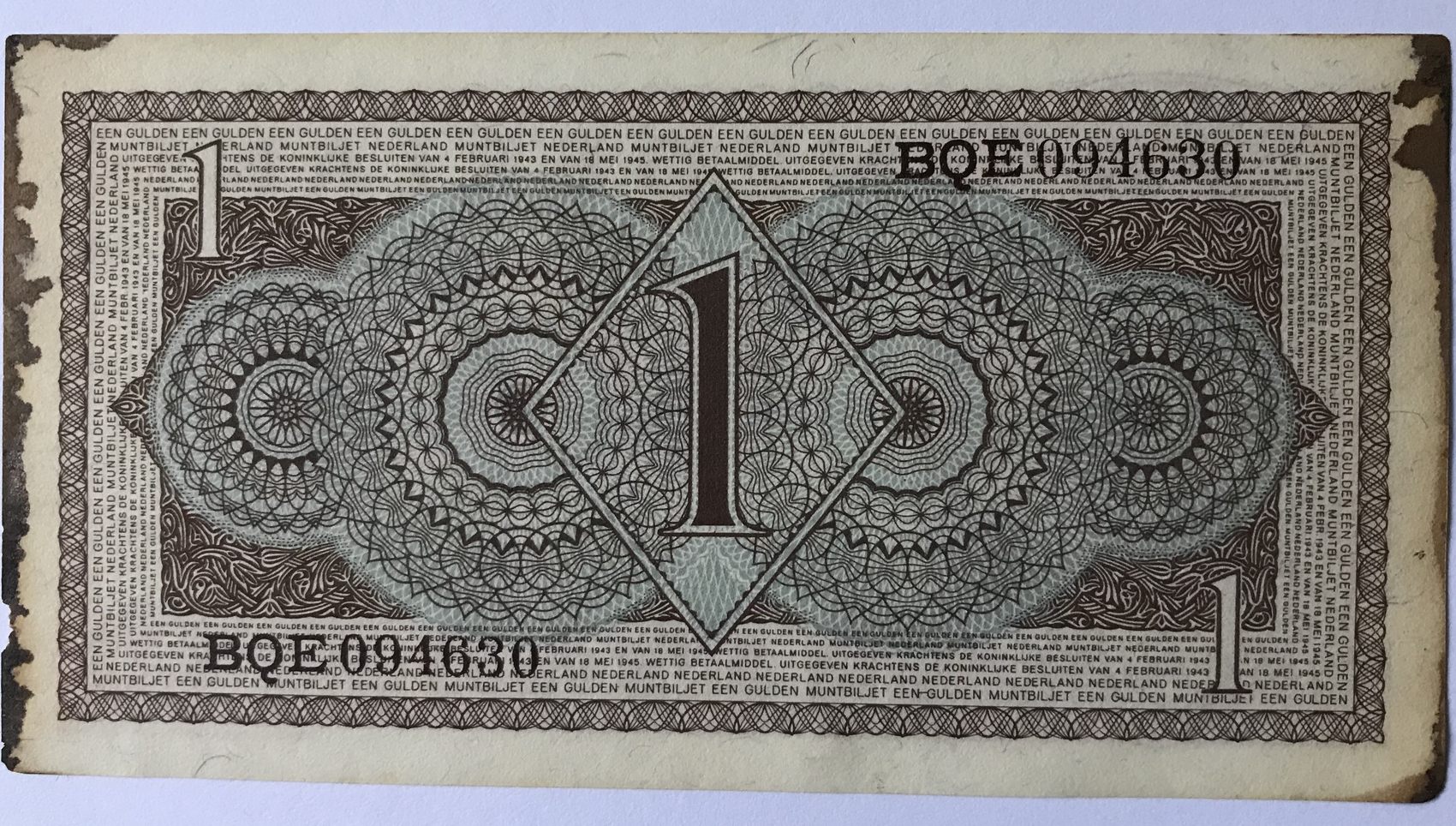 Nederland Een gulden 1949 BQE serie with normal burning sides AU | MA-Shops