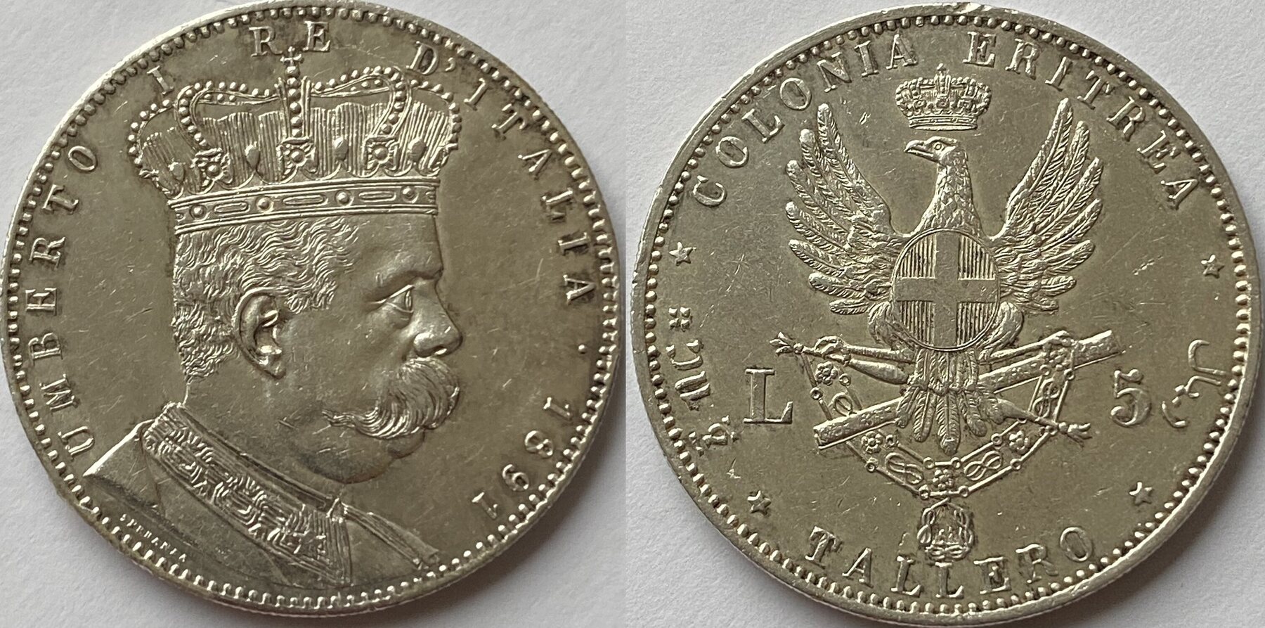 Italian-Eritrea vijf lire 1891 very rare coin in attractive quality VZ ...