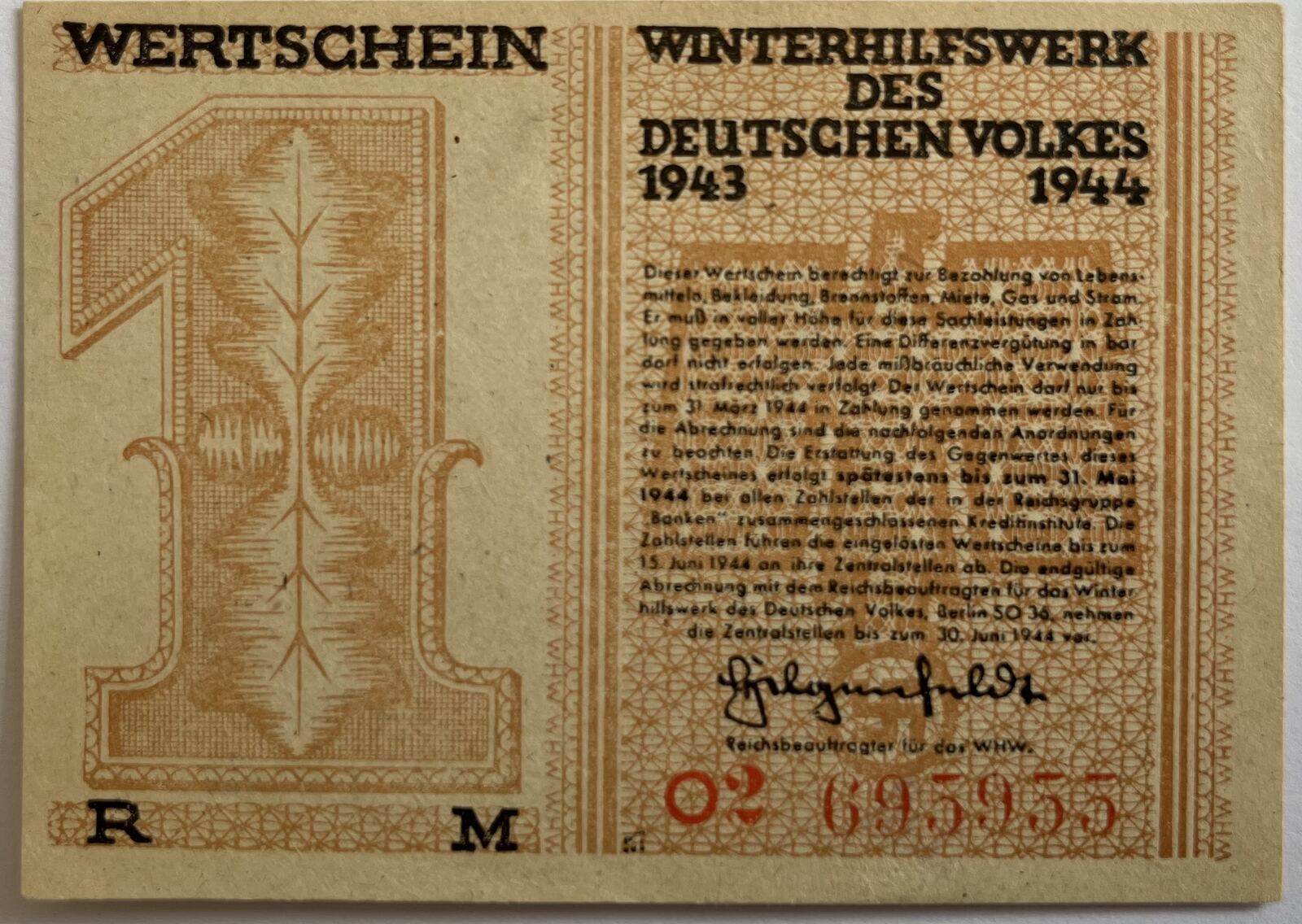 Derde Rijk een reichsmark 1943/1944 winterhilfe UNC | MA-Shops