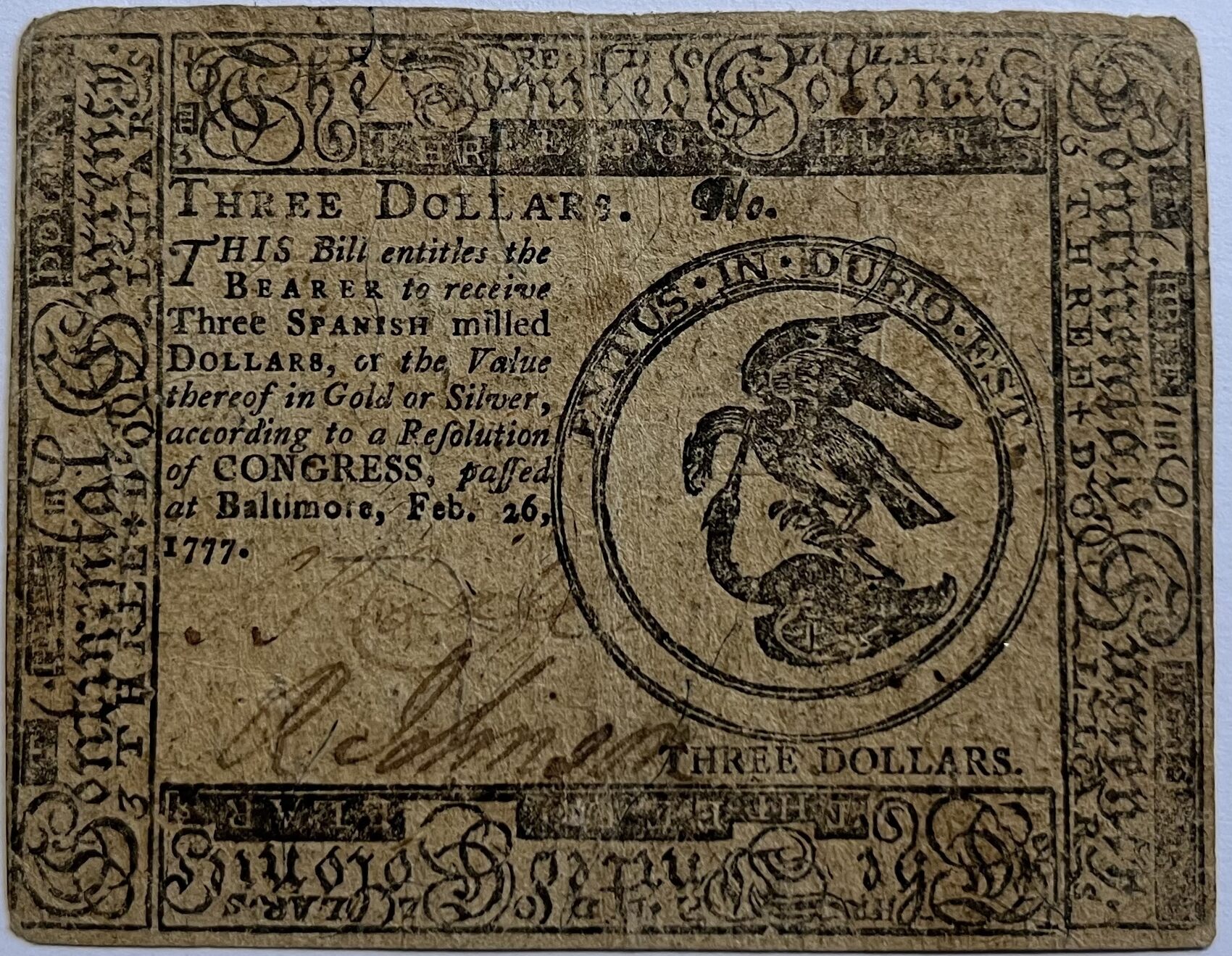 Baltimore three dollar 1777 continental currency SS | MA-Shops
