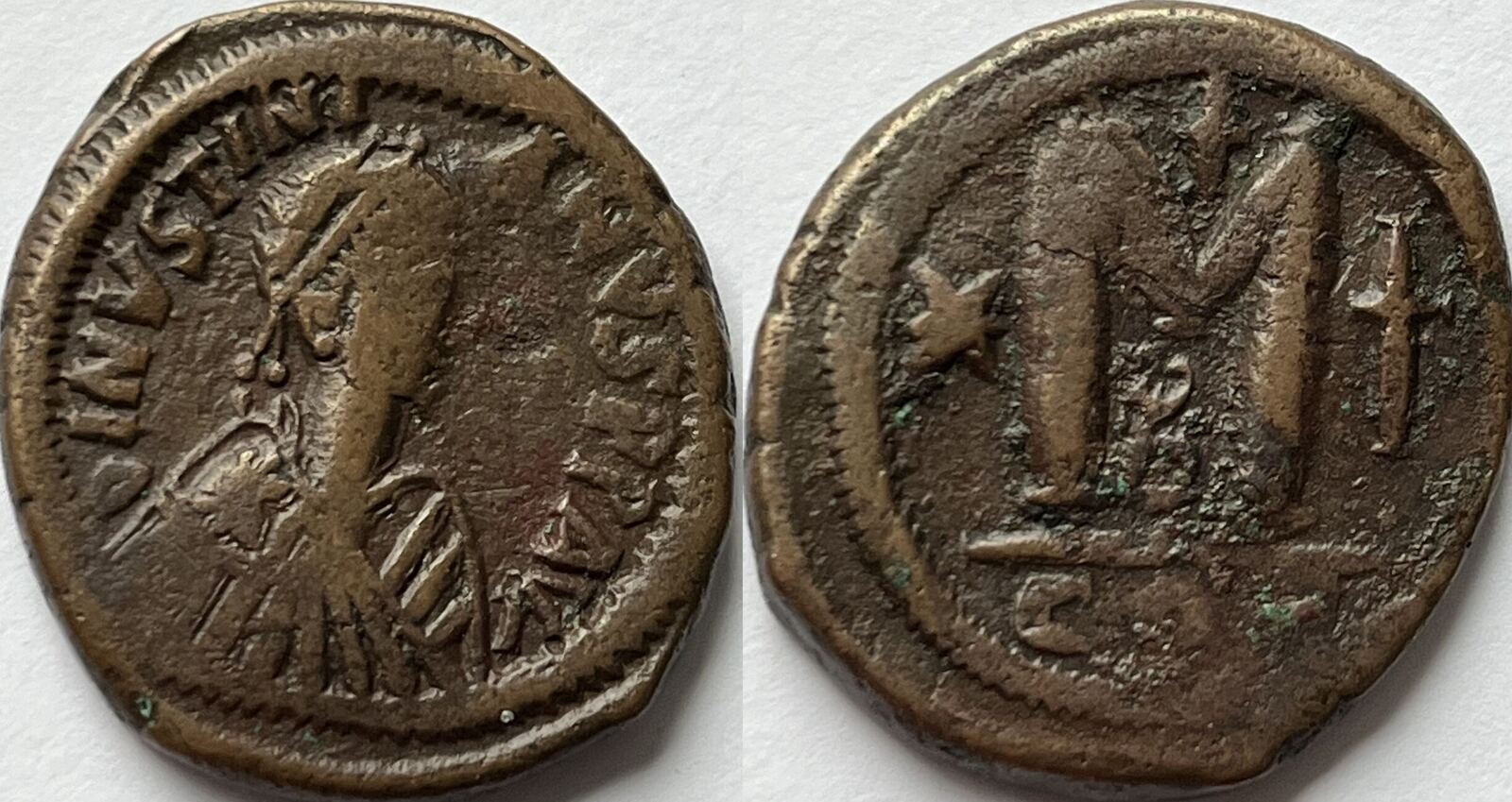 Byzantine Empire ae follis ND Justinian I 518-527 (Constantinople) SS ...