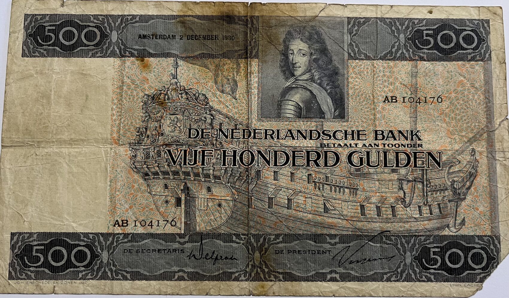 Nederland 500 gulden 1930 rare note, missing corner S- | MA-Shops