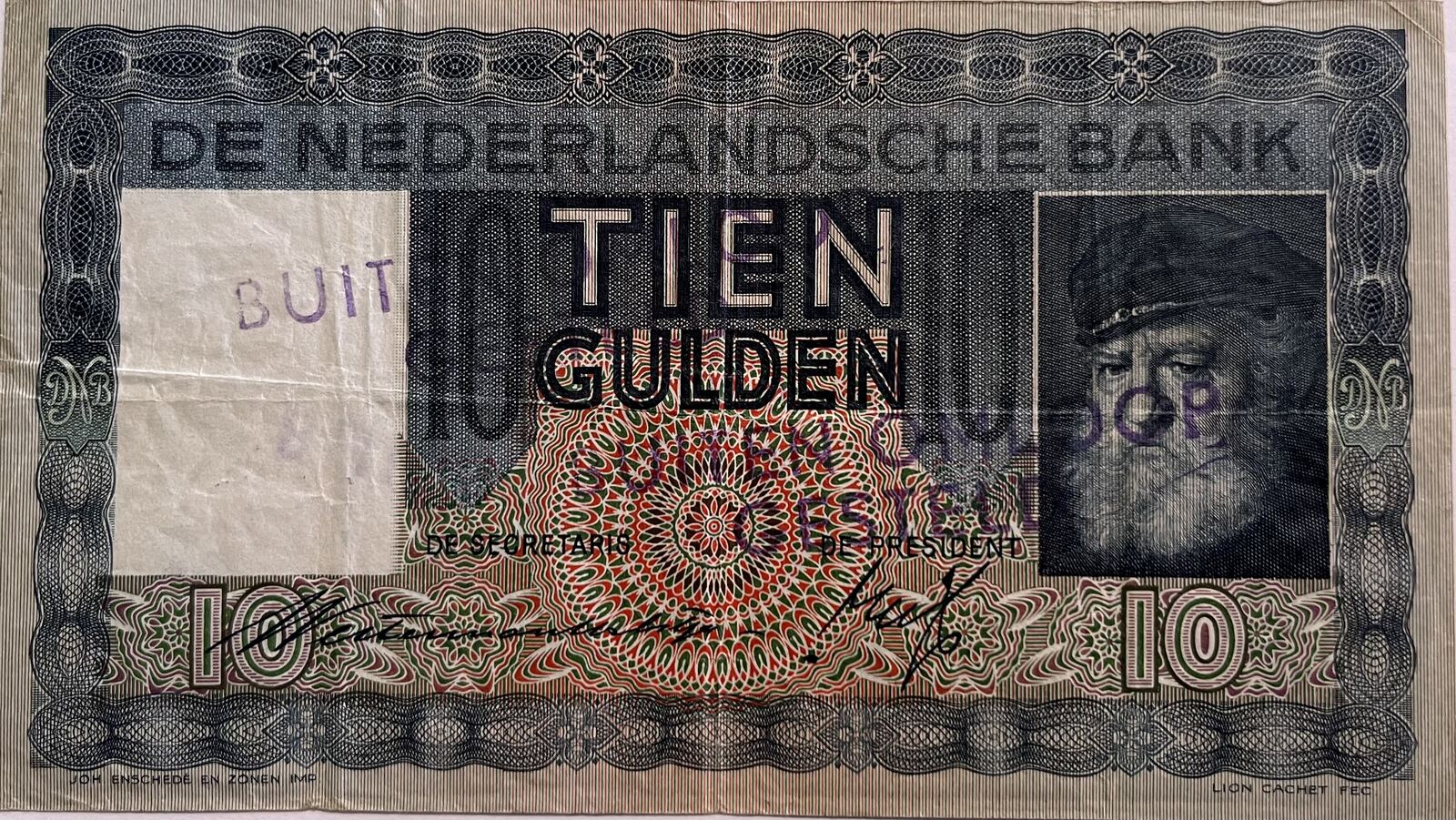 Nederland tien gulden 1938 met buiten omloop stempel SS | MA-Shops