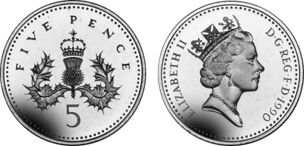 5 Pence 1990 Großbritannien Polierte Platte | MA-Shops