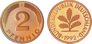 2 Pfennig 1992 Deutschland bankfrisch | MA-Shops
