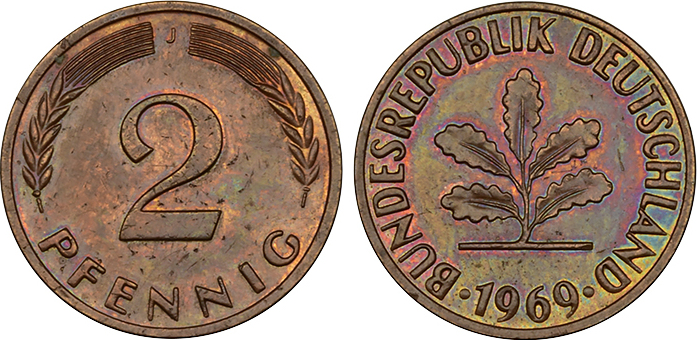 2 Pfennig 1969 Deutschland min. Randfehler, sehr schön - vorzüglich | MA-Shops