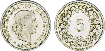 5 Rappen 1890 Schweiz sehr schön | MA-Shops