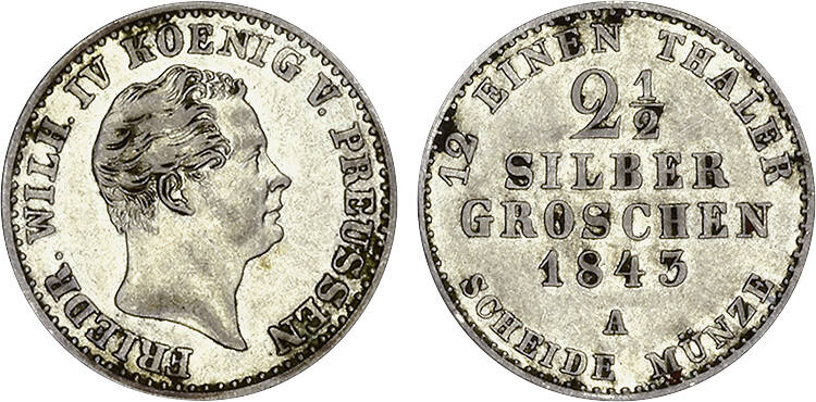 2 1/2 Silbergroschen 1843 Brandenburg-Preußen sehr schön | MA-Shops