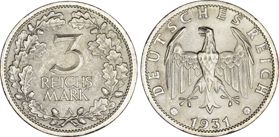3 Reichsmark 1931 Weimarer Republik fast bankfrisch | MA-Shops