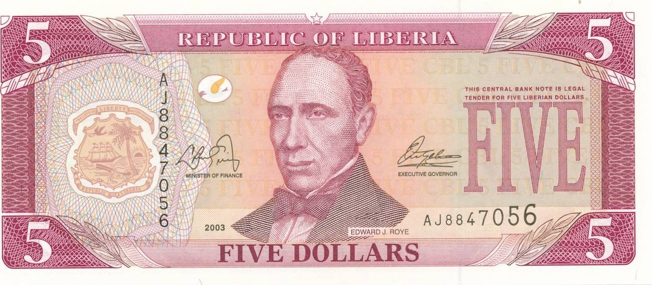 Liberia 5 Dollars 2003 Geldschein Banknote Edward James Roye ...