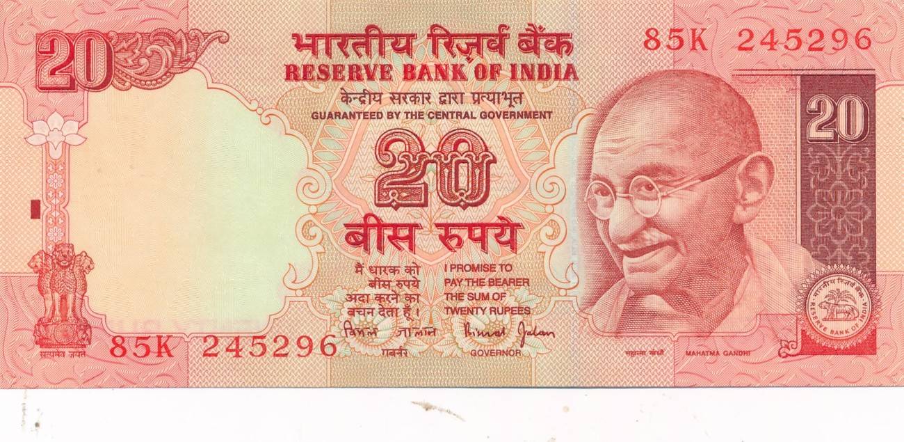 Indien 20 Rupien 2002 Geldschein Banknote Mahatma Gandhi kassenfrisch ...