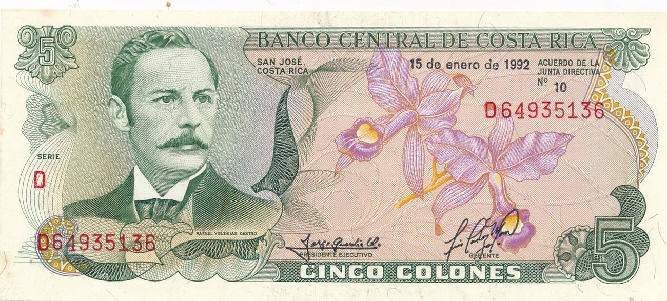 Costa Rica 5 Colones 1992 Geldschein Banknote bankfrisch unz | MA-Shops