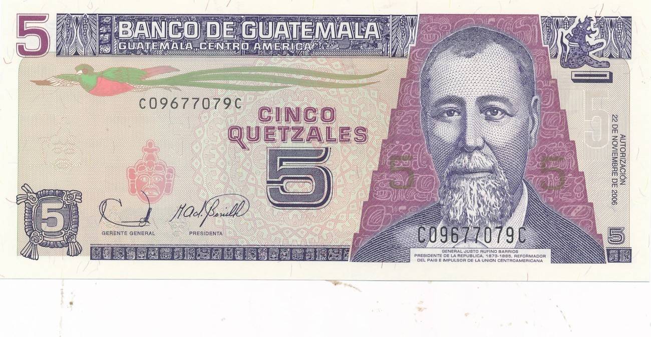 Guatemala 5 Quetzal 2006 Geldschein Banknote General Justo Rufino Barrios kassenfrisch unc | MA ...