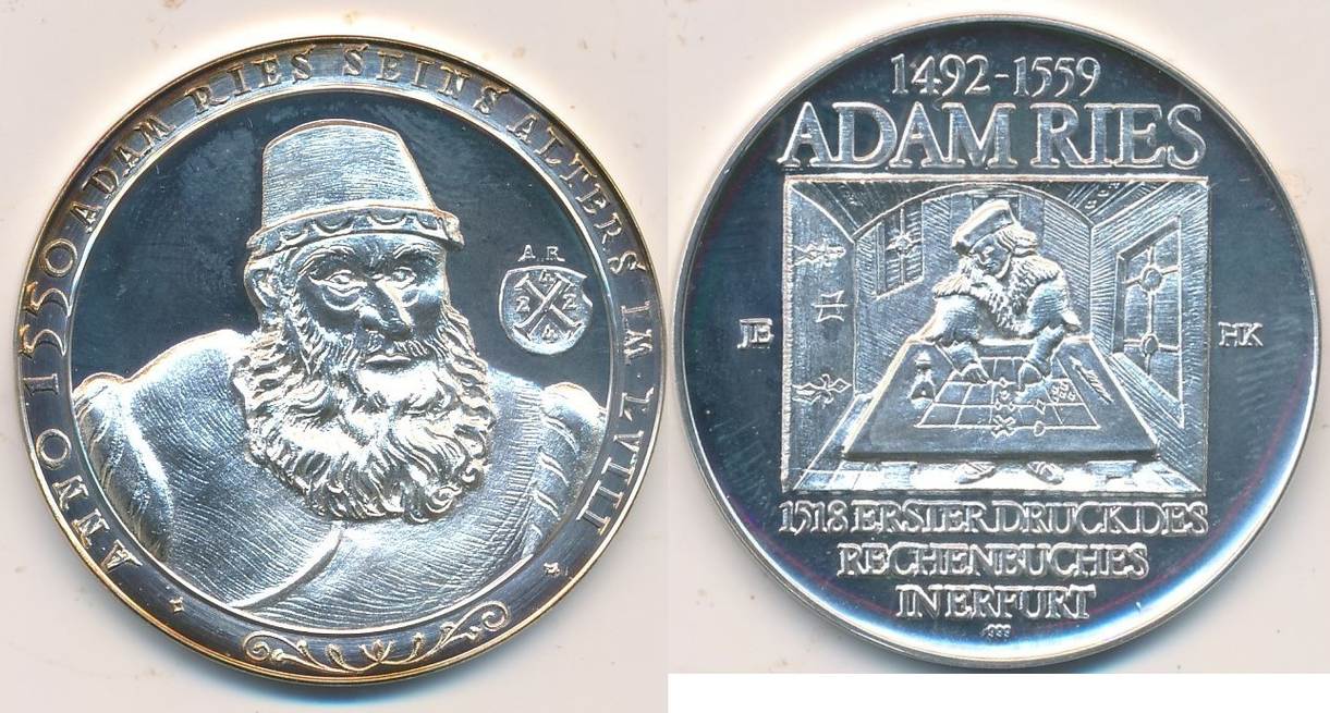 Moderne Medaille Adam Riese 1492-1559 in Hartplastikkapsel, leichte ...