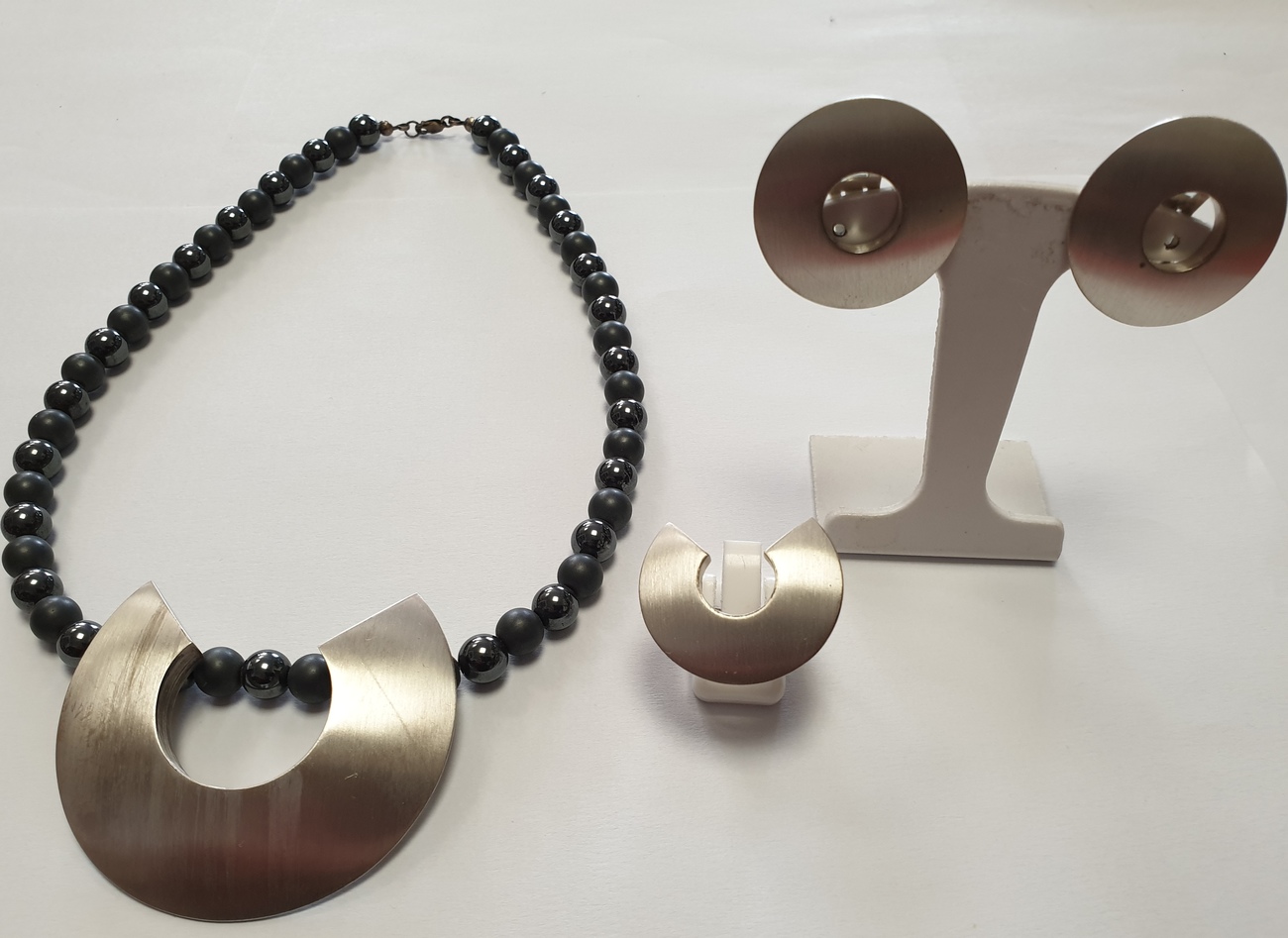 Set Collier Ring Ohrringe 925er Silber mit Hämatit Silberset | MA-Shops