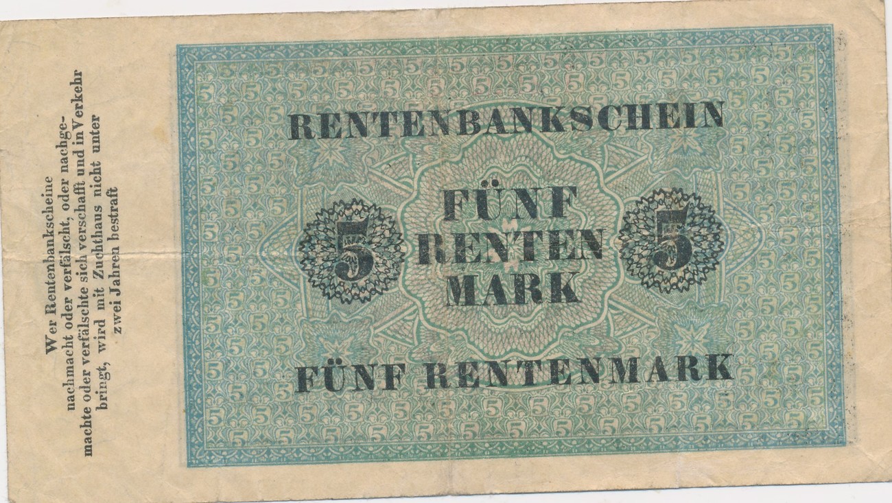 Deutsche Rentenbank 5 Rentenmark 1923 Rentenbankschein KN rot, 6 ...