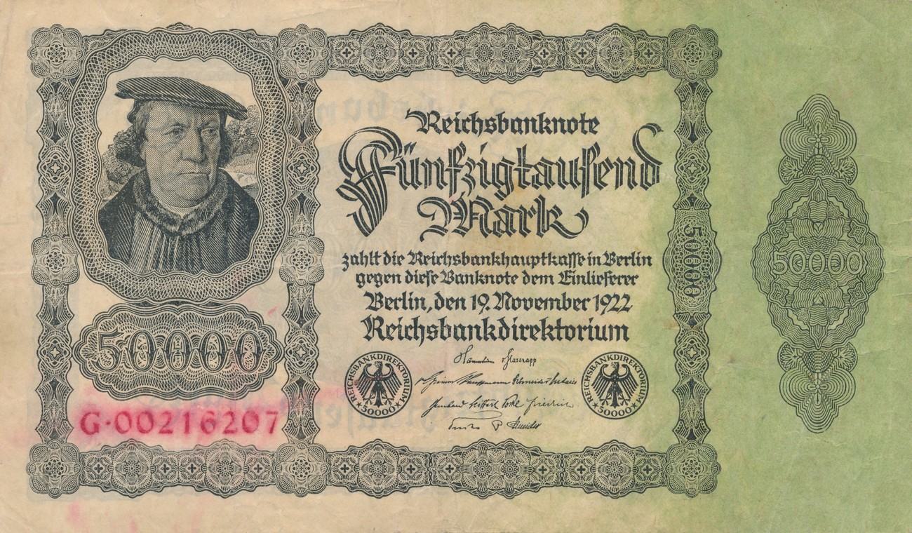 50 Tausend Mark 1922 Reichsbanknote Wasserlöslich | MA-Shops