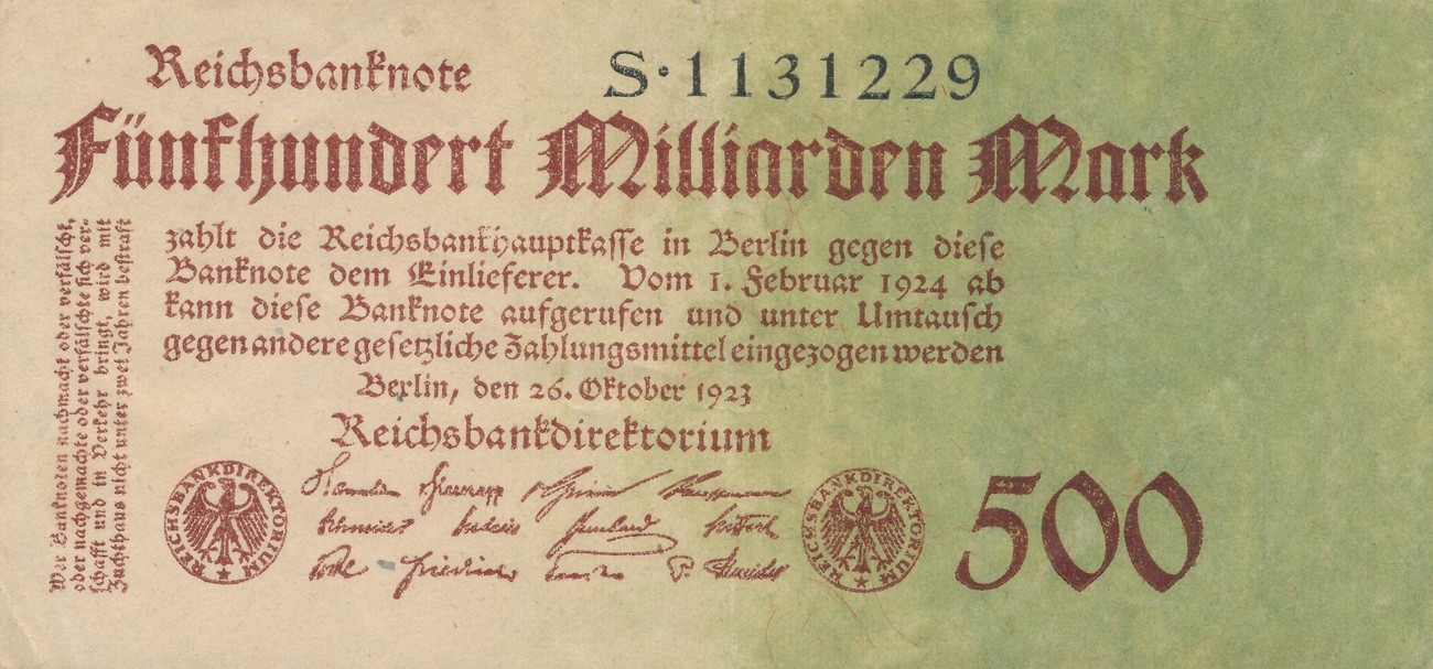 500 Milliarden Mark 1923 Reichsbanknote Reichsdruck KN 7stellig, Serie ...