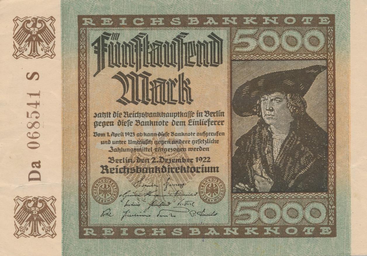 5 Tausend Mark 1922 Reichsbanknote KN 6stellig, FZ:S | MA-Shops