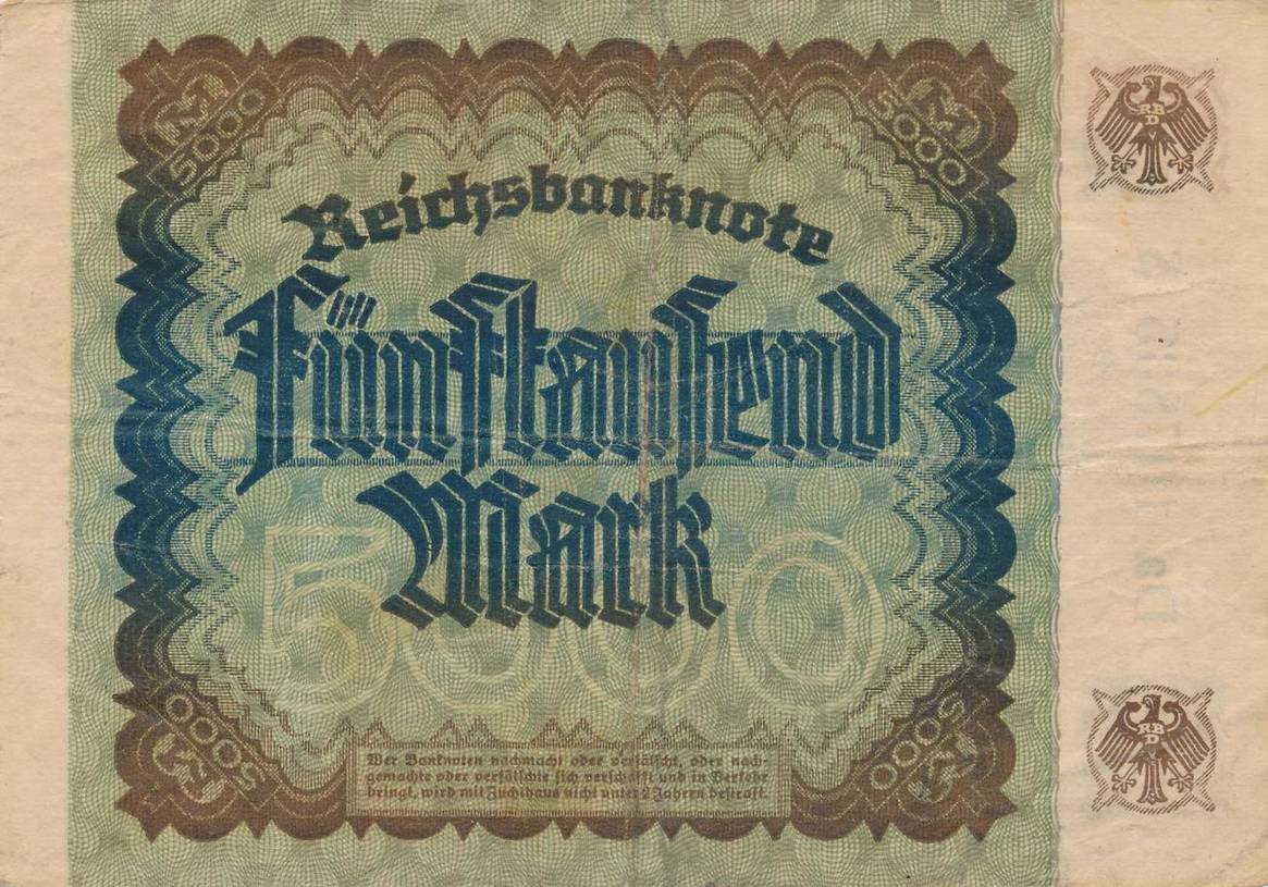Deutschland 5 Tausend Mark 1922 Reichsbanknote KN 6stellig, FZ: S | MA ...