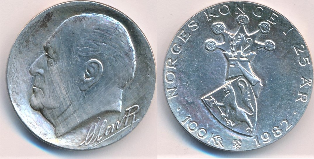Norwegen 100 Kroner 1982 Olav V. Norges Konge vorzüglich patina | MA-Shops