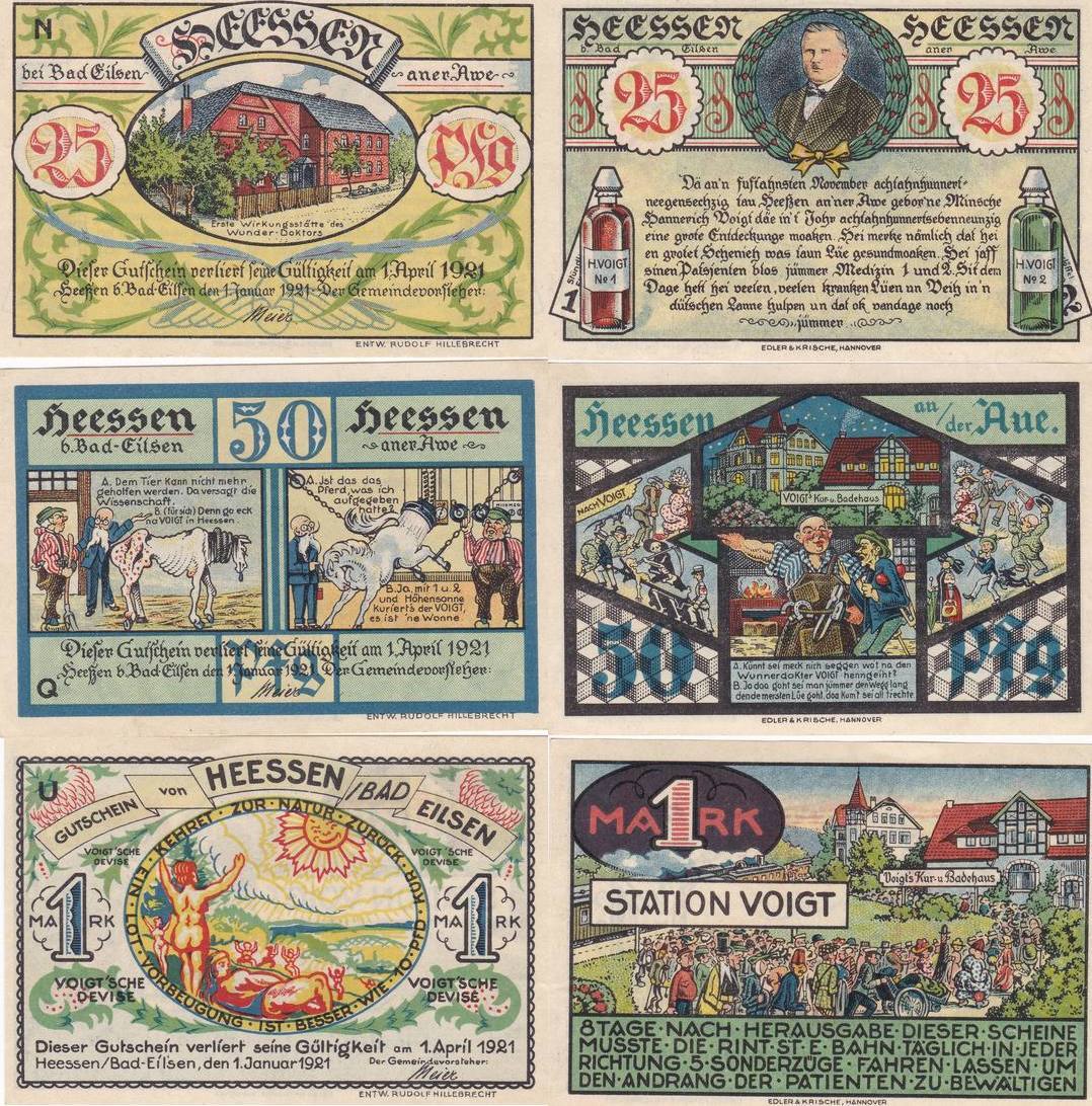 25 50 Pfenning 1 Mark 1.4.1921 Drei Notgeldscheine aus Heessen bei ...