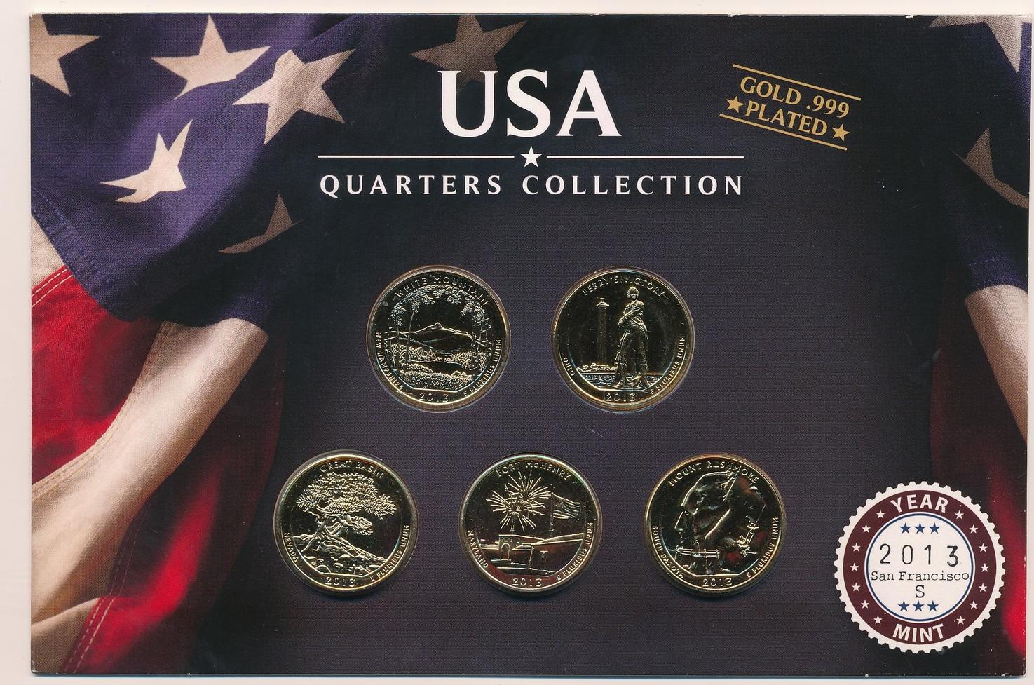 USA 5 x Quarter Dollar 2013 Quarters Collection Gold 999 Plated San ...