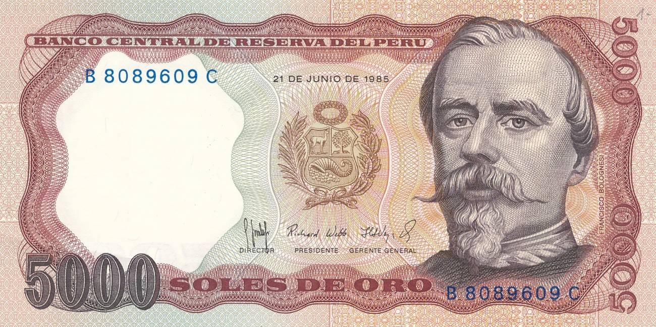 Peru 5000 Soles de Oro 1985 bankfrisch | MA-Shops