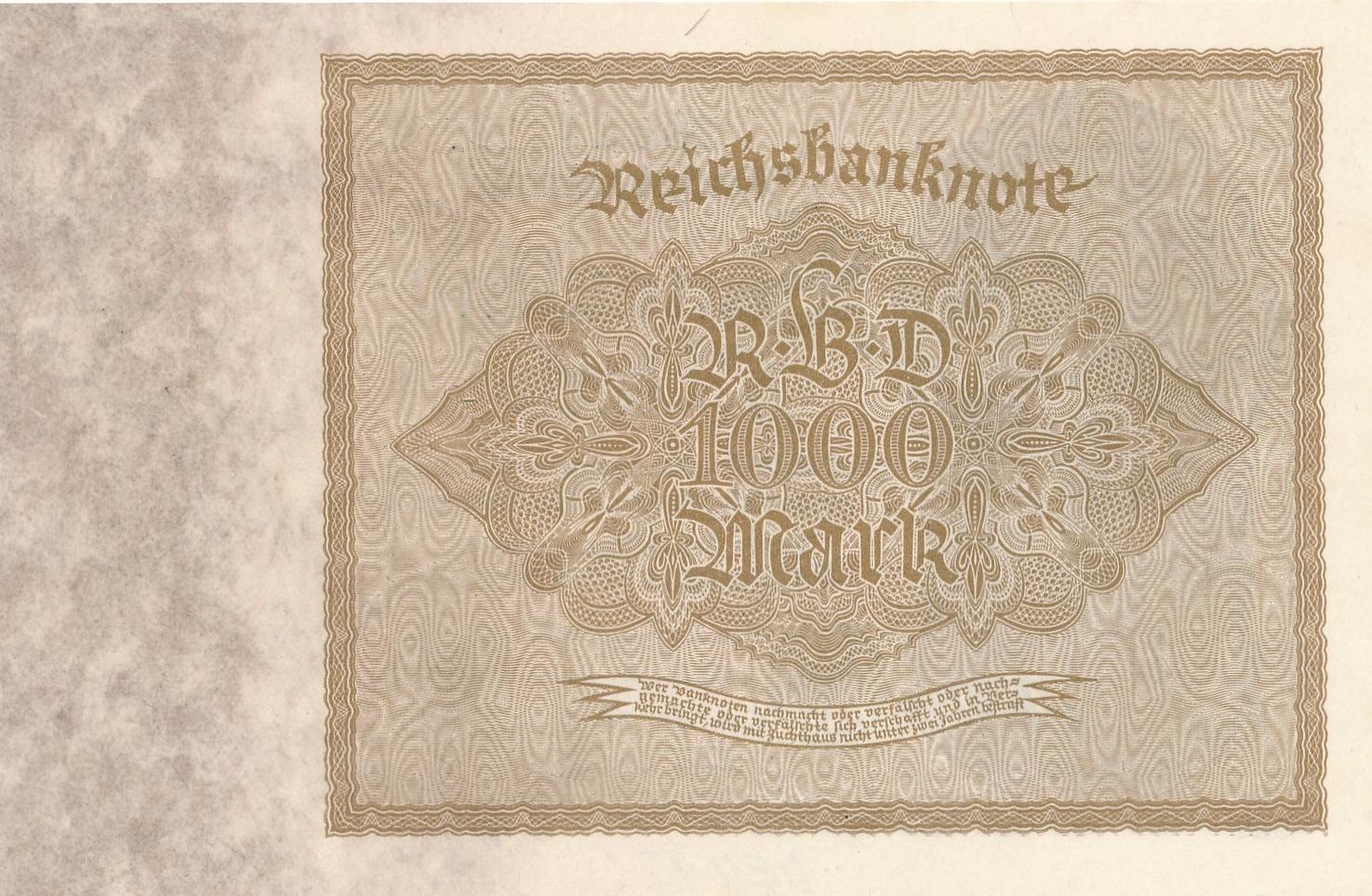 Deutschland 1922 1000 Mark Reichsbanknote FZ: B, Nr. 242130 | MA-Shops