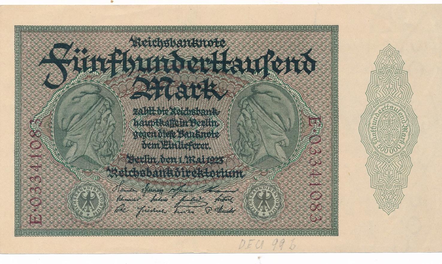 Deutschland 1923 500 Tausend Mark Reichsbanknote, Serie E, Nr.03341083 ...
