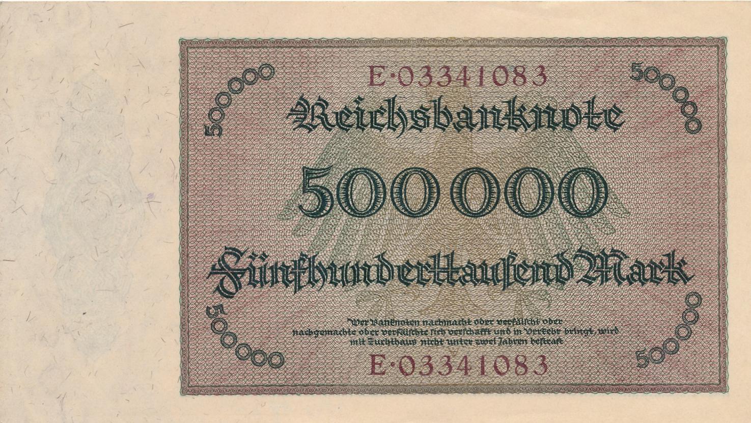 Deutschland 1923 500 Tausend Mark Reichsbanknote, Serie E, Nr.03341083 ...